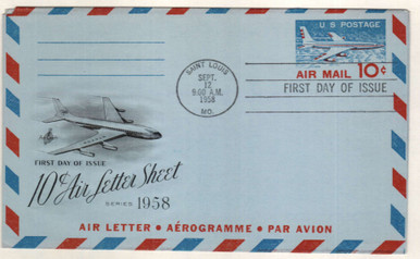 UC32a - 1958 10c Air Post Stamped Envelope, Jet Airliner, Blue & Red ...