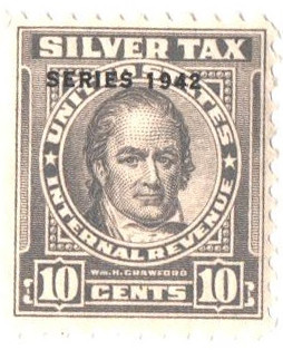 RG89 - 1942 10c Silver Tax, Gray, Overprint 1942 - Mystic Stamp Company