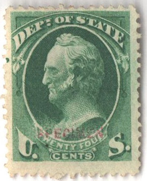 O65S - 1875 24c Official Mail Stamp - bluish green - Mystic Stamp Company