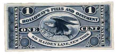 RS124P4 - 1864 1c Holloway's Pills & Ointment, Red, Plate Proof on Card ...