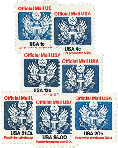 O127//O135 - 1983-85 Official Mail, Set of 7 Stamps - Mystic Stamp Company