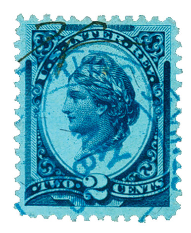 R152a - 1875-78 2c US Internal Revenue Stamp - silk paper, blue ...