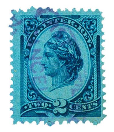 R152b - 1878 2c U.S. Internal Revenue Stamp, Blue, Double Line ...