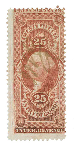 R45 - 1862-71 25c U.S. Internal Revenue Stamp, Entry of Goods, Red ...