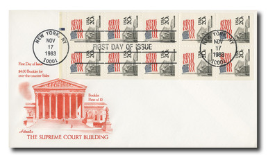 1896bvv - 1983 20c Flag over Supreme Court, Booklet Pane of 10, First ...