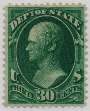 O66 - 1873 30c Department of State Official, Dark Green, Hard Paper ...