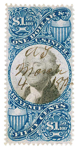 R120 - 1871 $1.50 U.S. Internal Revenue Stamp, Blue & Black - Mystic ...