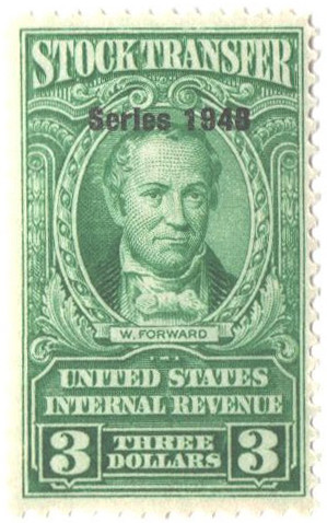RD273 - 1948 $3 Stock Transfer Stamp, bright green, watermark, perf 11 ...