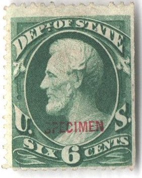 O60S - 1875 6c Department of State Official, Specimen, Bluish Green ...