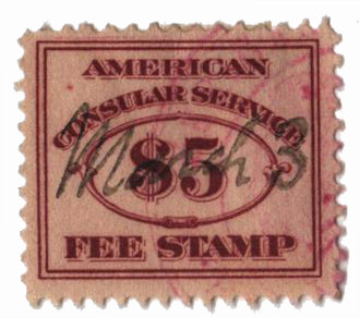 RK6 - 1906 $5 American Consular Service Fee Stamp, Brown Red, Perf. 12 ...