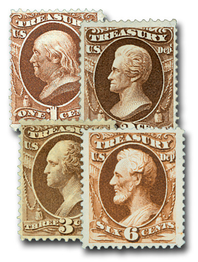 O72-75 - 1873 Treasury Department Officials, Brown Hard Paper, Set of 4 ...