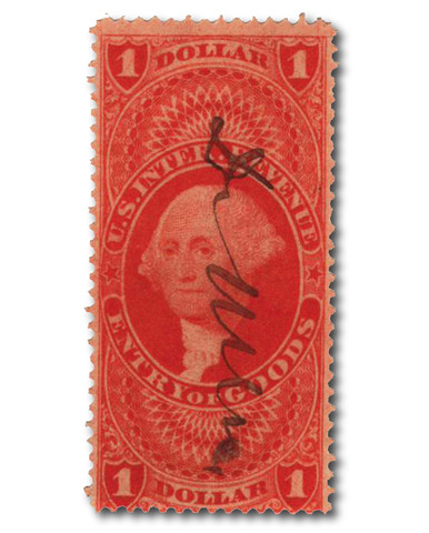 R67d - 1862-71 $1 U.S. Internal Revenue Stamp, Entry of Goods, Red ...