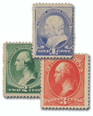 212-14 - 1887 Bank Notes, Soft Paper, Set of 3 Stamps - Mystic Stamp ...
