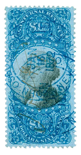 R121 - 1871 $1.60 US Internal Revenue Stamp - blue & black - Mystic ...
