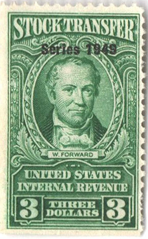RD299 - 1949 $3 Stock Transfer Stamp, Bright Green - Mystic Stamp Company