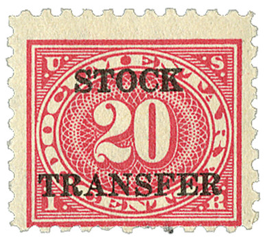 RD41 - 1920 20c Stock Transfer Stamp, carmine rose,horizontal overprint ...