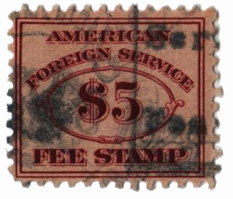 RK25 - 1924 $5 American Foreign Service Fee Stamp, Brown Red, Perf. 11 ...