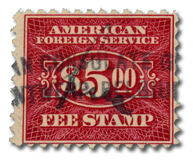RK37 - 1925-52 $5 American Foreign Service Fee Stamp, Carmine, Perf. 11 ...