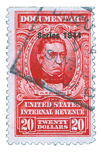 R404 - 1944 $20 U.S. Internal Revenue Stamp, Carmine - Mystic Stamp Company