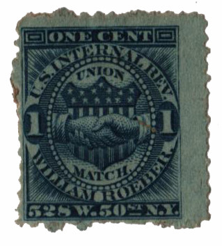 RO161d - 1878-83 1c William Roebar Union Match, Blue, Double Line ...