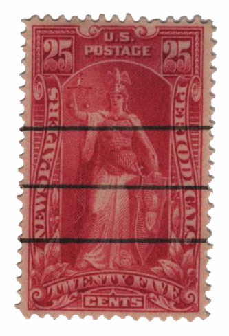 PR106 - 1895 25c Newspaper & Periodical Stamp, Carmine, Unwatermarked - Mystic Stamp Company