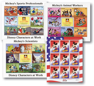 M12473 - Disney on Stamps, 4 Mickey Mouse Sheets - Mystic Stamp Company