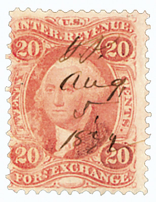 R41 - 1862-71 20c U.S. Internal Revenue Stamp, Foreign Exchange, Red ...