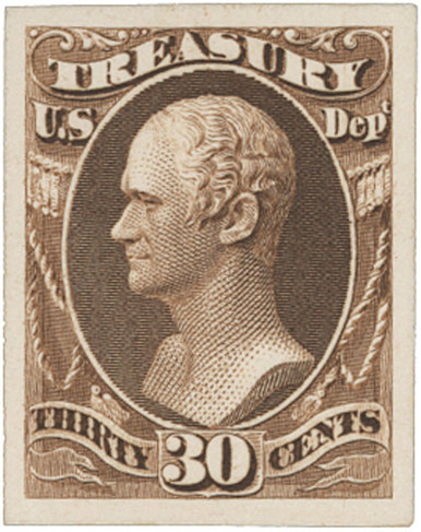 O81P4 - 1873 30c Treasury Department Official, Brown, Plate Proof on ...