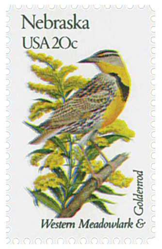 1979 - 1982 20c State Birds & Flowers: Nebraska - Mystic Stamp Company