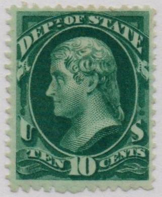 O62 - 1873 10c Department of State Official, Dark Green, Hard Paper ...