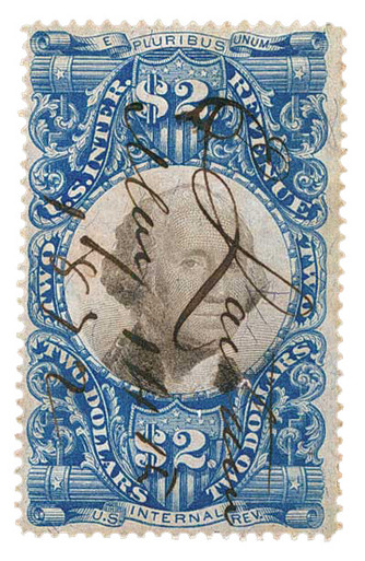 R123 - 1871 $2.00 US Internal Revenue Stamp - blue & black - Mystic ...