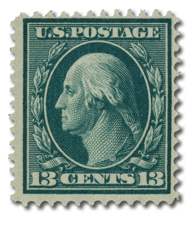 339 - 1909 13c Washington, Blue Green, Double Line Watermark, Perf. 12 ...