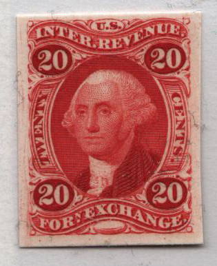 R41P4 - 1862-71 20c U.S. Internal Revenue Stamp, Foreign Exchange, Red ...