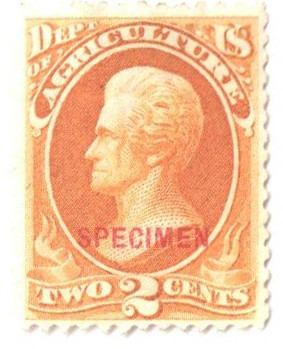 O2S - 1875 2c Department of Agriculture Official, Specimen, Yellow ...