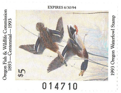 SDOR11 - 1993 Oregon State Duck Stamp - Mystic Stamp Company