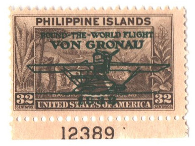 PHC35 - 1932 32c Philippine Islands Airmail, Baguio Zigzag, Olive Brown ...