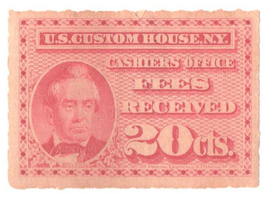 RL1 - 1887 20c Customs Fee Stamp, Dull Rose - Mystic Stamp Company