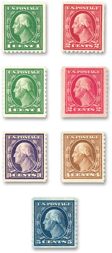 441-47 - 1914 Regular Issues, Single Line Watermark, Perf. 10 Coils ...