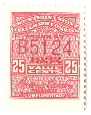 16T82 - 1932 25c Western Union Telegraph Company, Rose Carmine, Newcomb ...