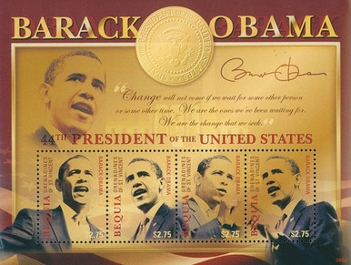 M10342 - 2009 Bequia President Barack Obama 4v M - Mystic Stamp Company
