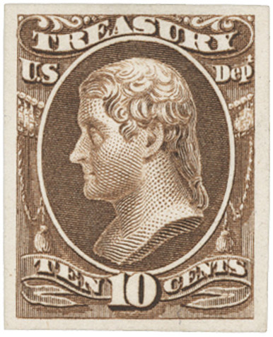 O77P4 - 1873 10c Treasury Department Official, Brown, Plate Proof on ...