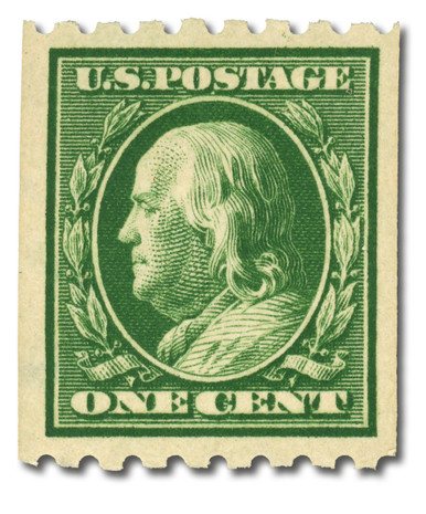 390 - 1910 1c Franklin, Green, Single Line Watermark, Perf. 8.5 ...