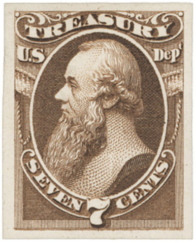 O76P4 - 1873 7c Treasury Department Official, Brown, Plate Proof on ...
