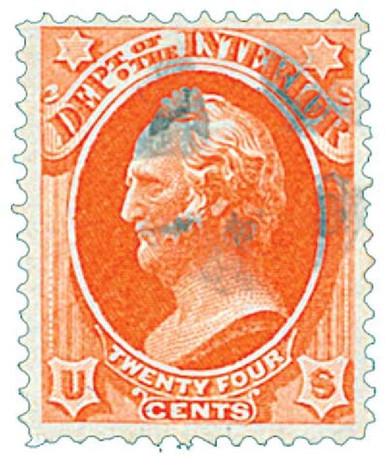 O103 - 1879 24c Department of the Interior Official, Vermilion, Soft ...