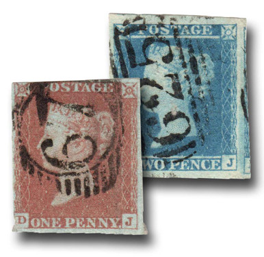 3-4 offer - 1841 Great Britain, Queen Victoria, 1p Red Brown and 2p ...
