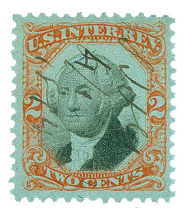 R151 - 1874 2c U.S. Internal Revenue Stamp, Orange & Black, Green Paper ...