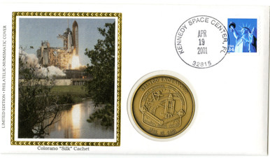 STS100M - STS-100. Launch cover with official medal - Mystic Stamp Company
