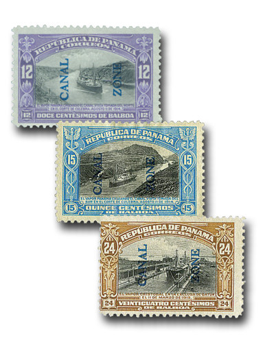 CZ49-51 - 1917 Blue Canal Zone Overprint Type II, Complete Set of 3 ...