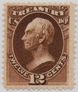O78 - 1873 12c Treasury Department Official, Brown, Hard Paper - Mystic ...