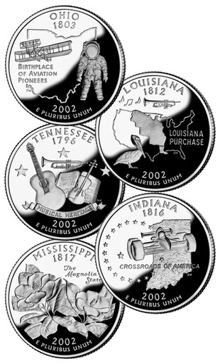 CN200225P - 2002 U.S. Statehood Quarters, P Mint set of 5 - Mystic ...